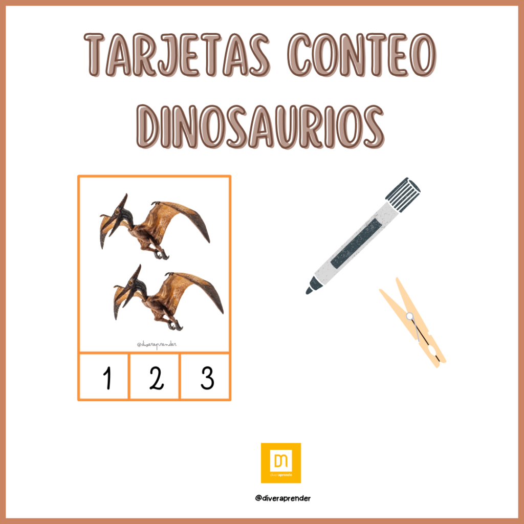 Tarjetas conteo dinosaurios – Diveraprender