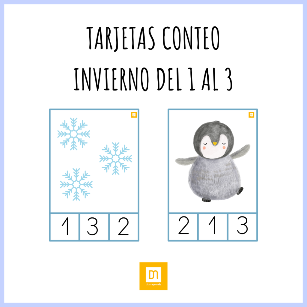 Tarjetas conteo invierno del 1 al 3 – Diveraprender